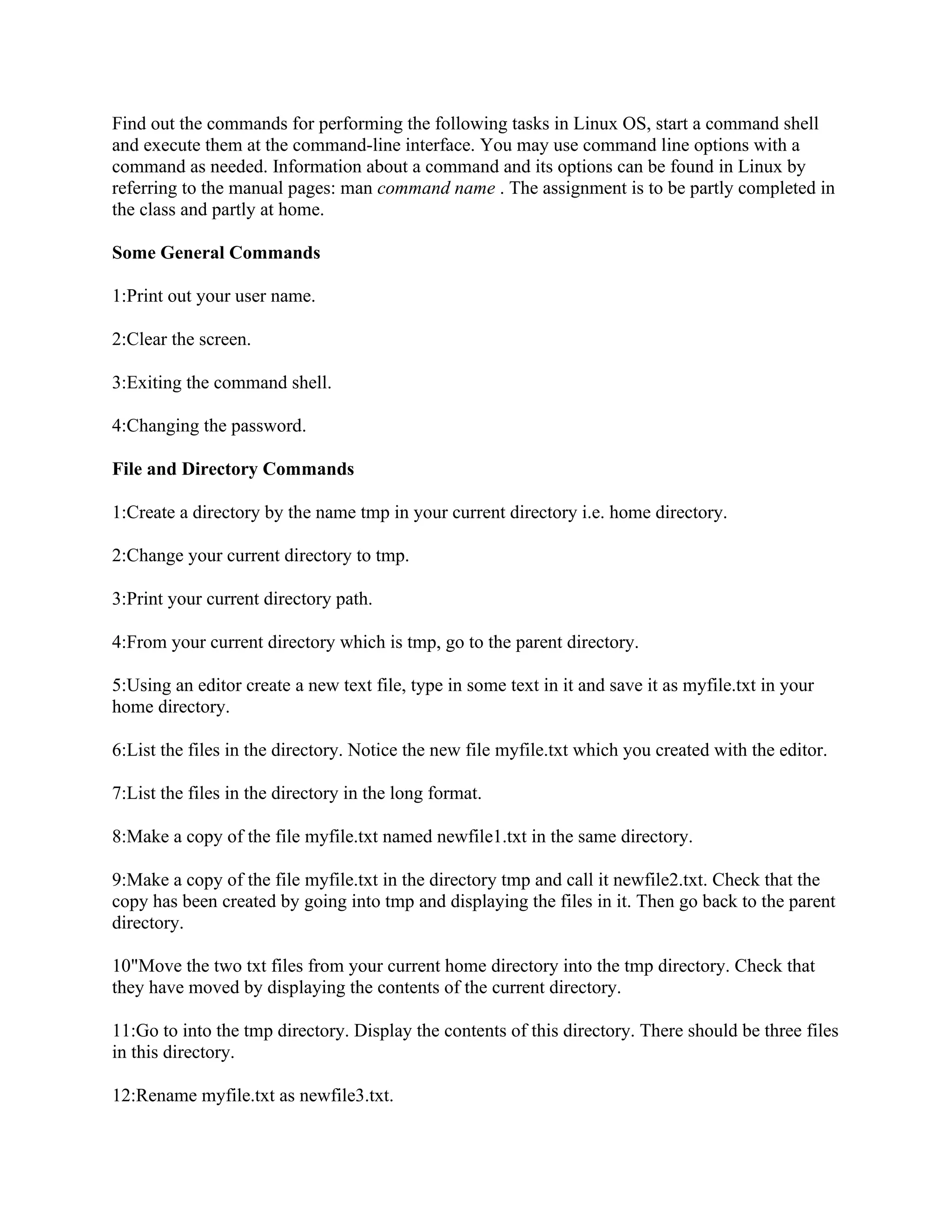 Find out the commands for performing the following tasks in Linux OS-.pdf | Operating Systems ...