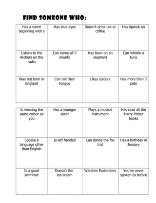 Find someone who (version for all-age setting) | PDF