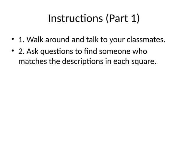 oral communication activity week 1 . bingo game | PPTX