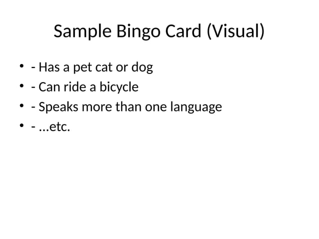 oral communication activity week 1 . bingo game | PPTX