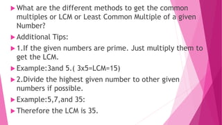 Finds the common multiples and the least common demo teach | PPT