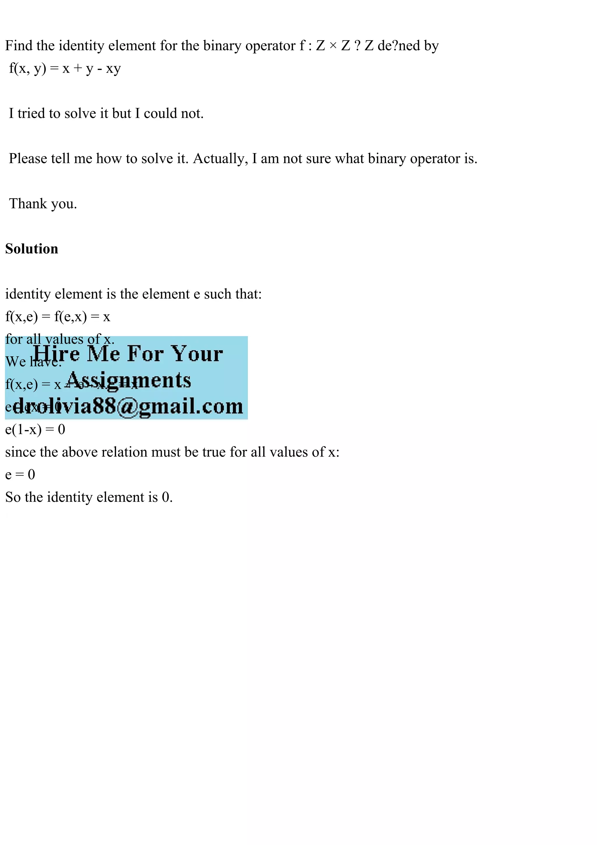 Find the identity element for the binary operator f Z × Z Z den.pdf