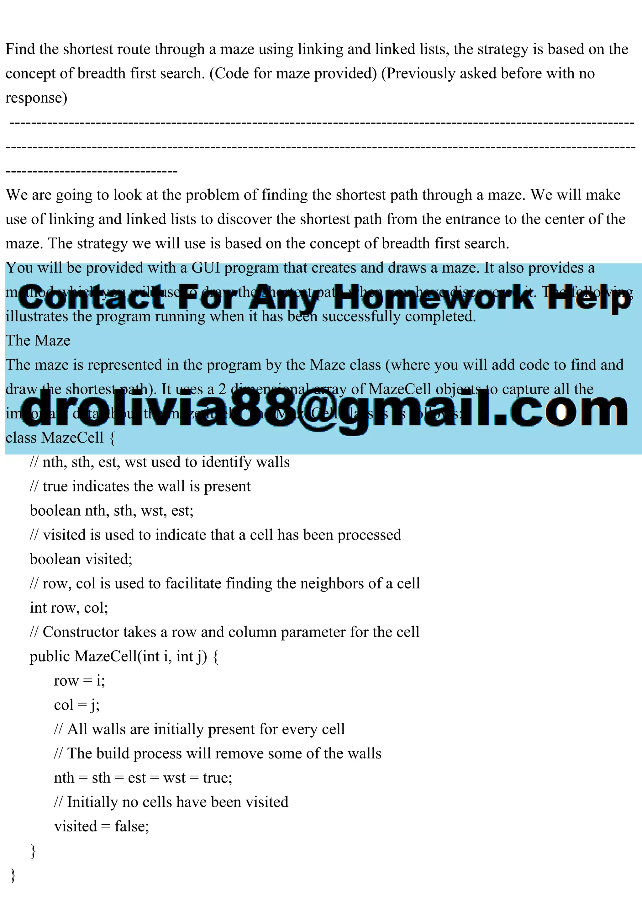 Find The Shortest Route Through A Maze Using Linking And Linked Listpdf
