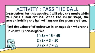 Find the value of an unknown in an equation where the unknown is non ...