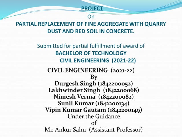 Fine aggregate with quarry dust and red soil in concrete | PPT