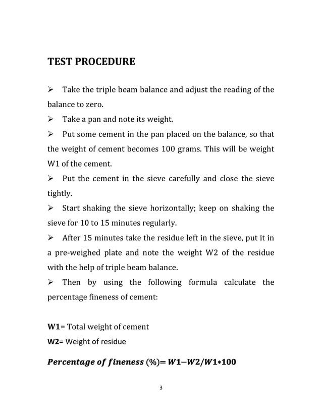 Fineness of cement test | PDF
