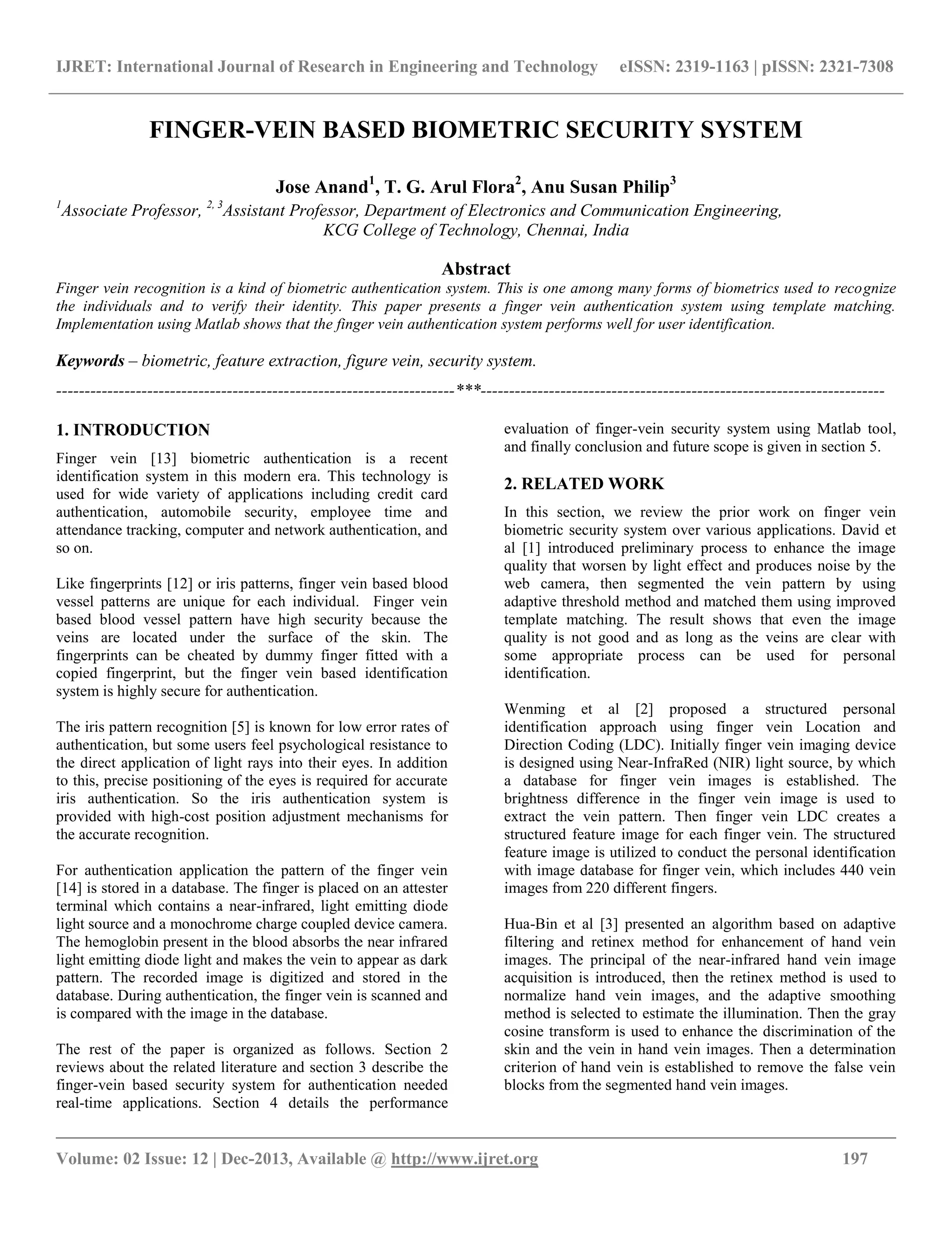 Finger vein based biometric security system | PDF