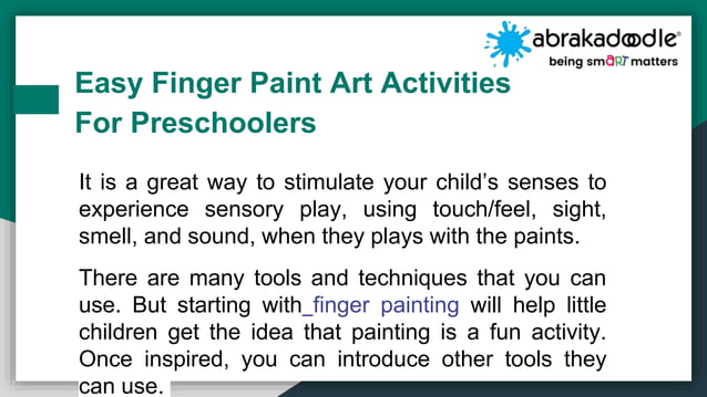Finger paint art activities for preschoolers | Abrakadoodle | PPTX ...