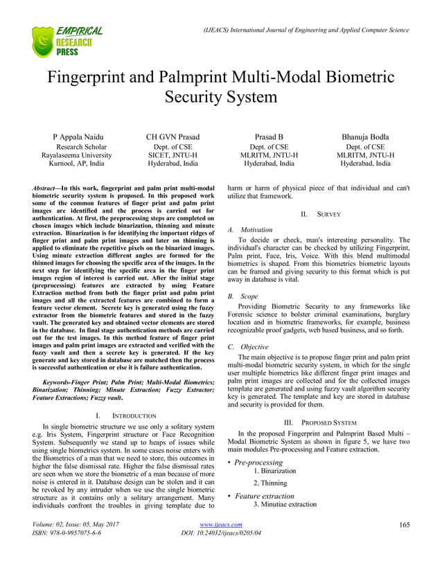 Fingerprint and Palmprint Multi-Modal Biometric Security System | PDF