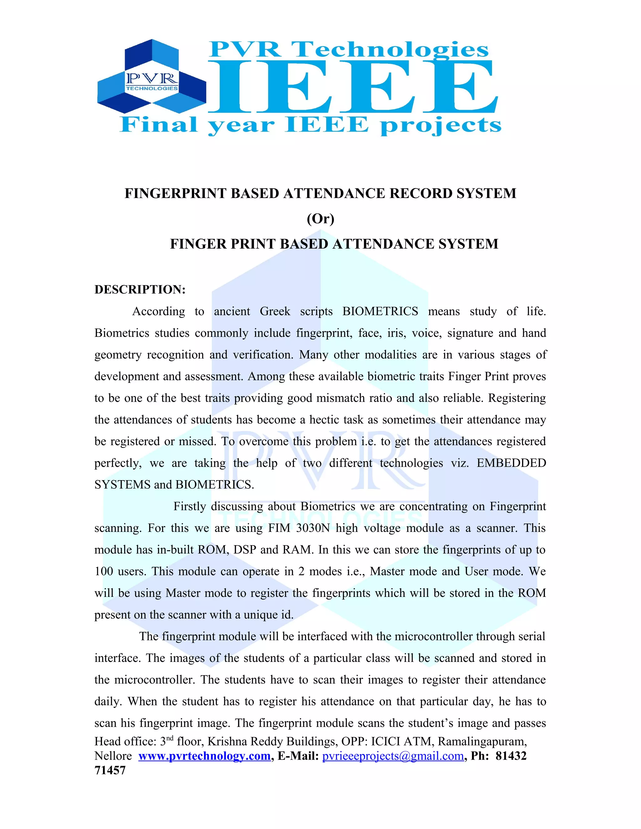 Fingerprint based attendance record system | DOC