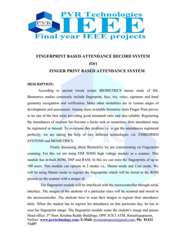 Fingerprint based attendance record system | DOC
