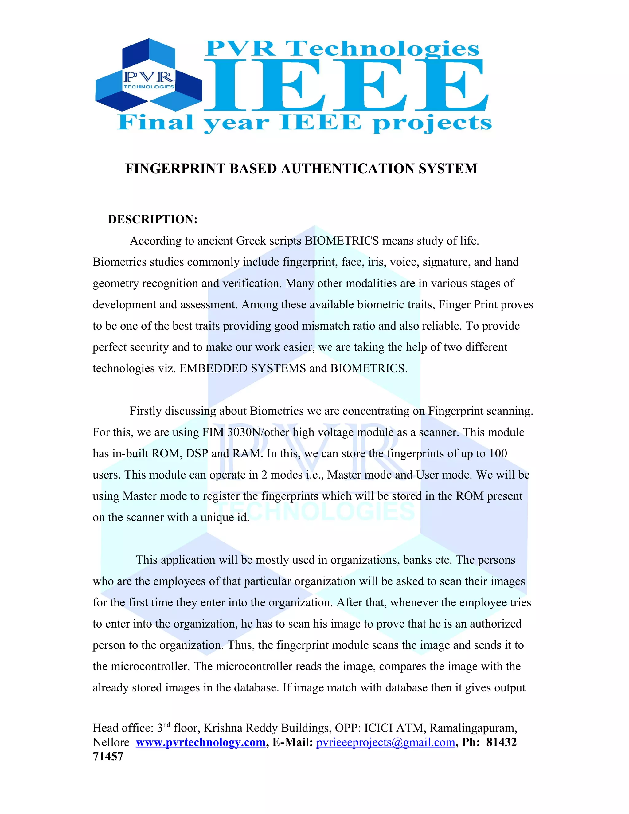 Fingerprint Based Authentication System Pdf