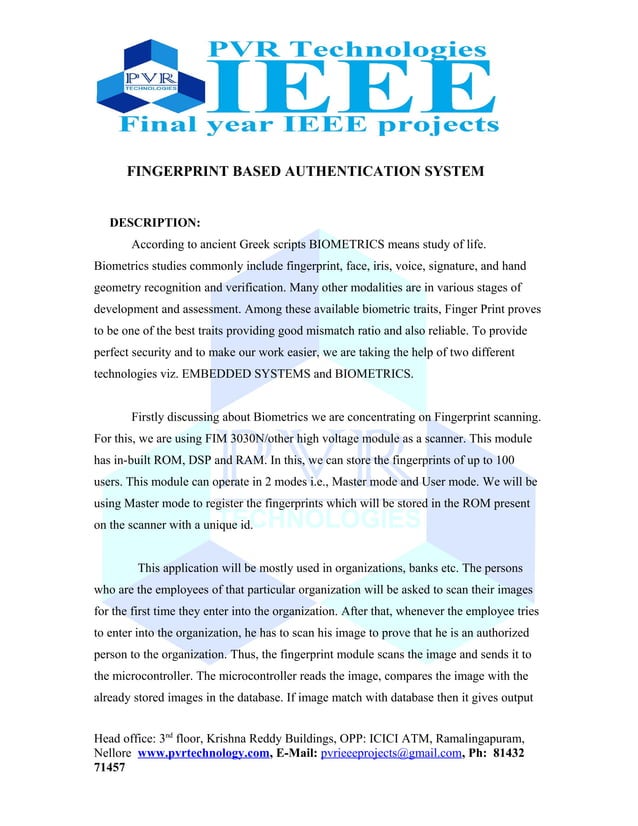 Fingerprint based authentication system | PDF