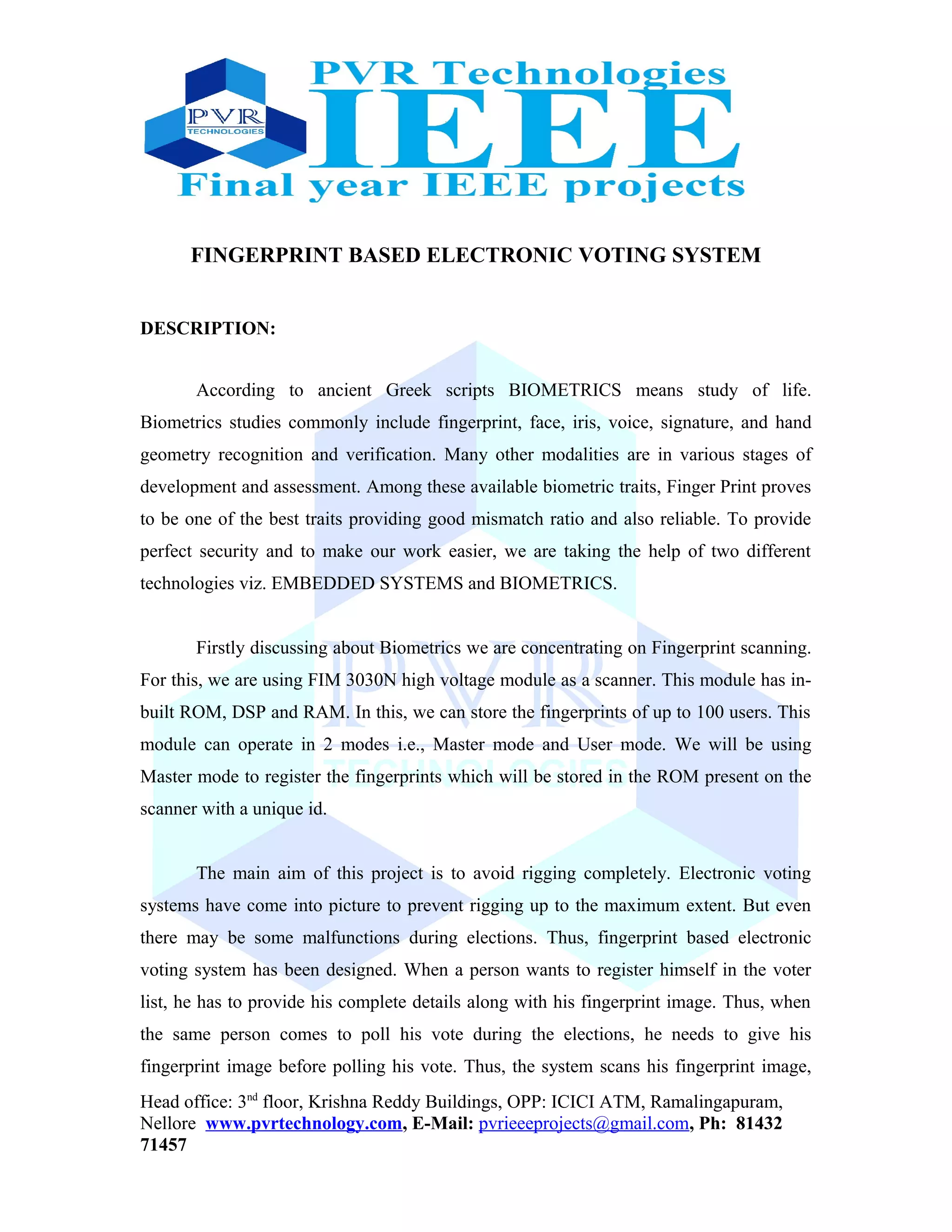 Fingerprint based electronic voting system | DOC