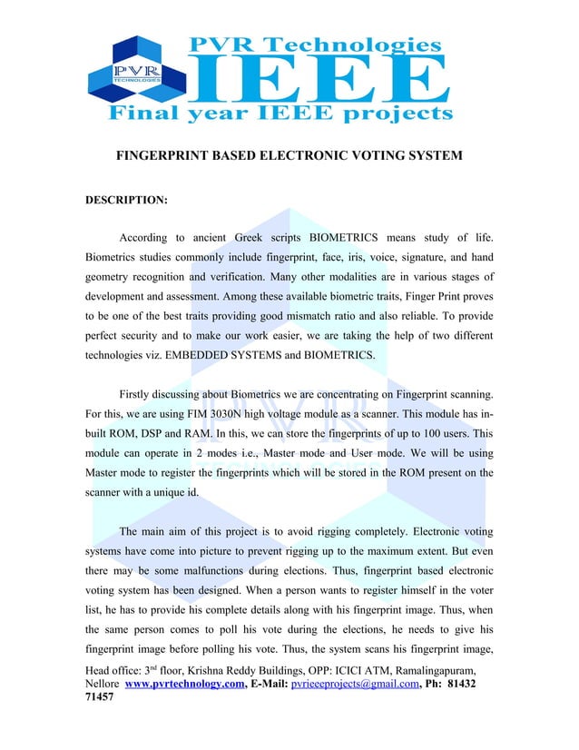 Fingerprint based electronic voting system | PDF