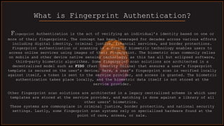 Fingerprint Authentication Using Biometric And Aadhar Card Fingerprint | PPTX