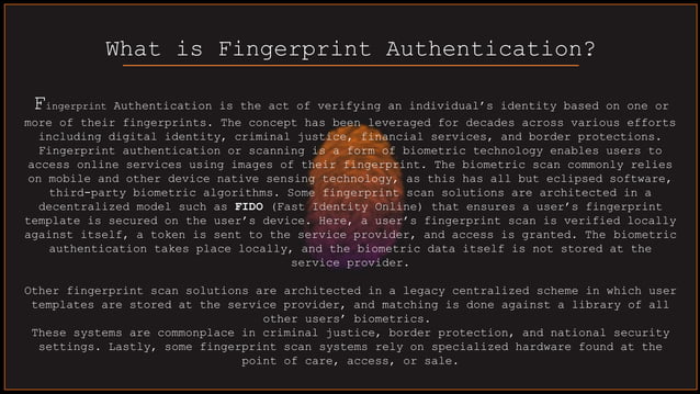 Fingerprint Authentication Using Biometric And Aadhar Card Fingerprint | PPTX | Operating ...