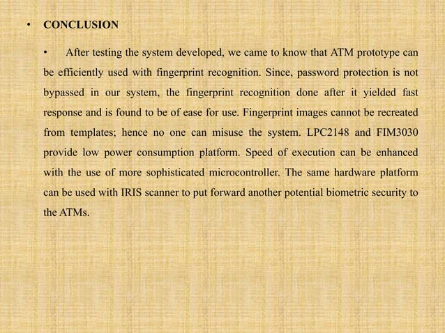 FINGERPRINT BASED ATM SYSTEM............... | PPTX | Credit Cards ...