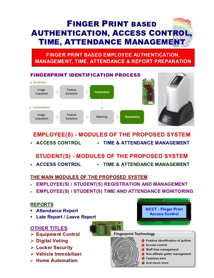Finger Print Based Authentication Access Control Time And At