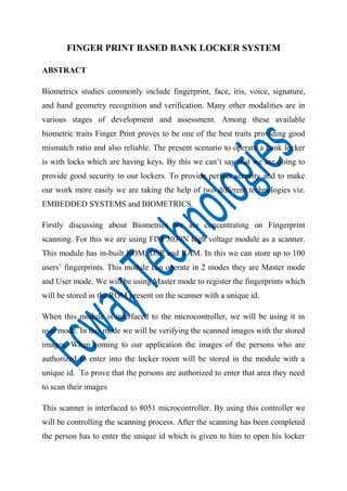 Finger print based bank locker system | DOC