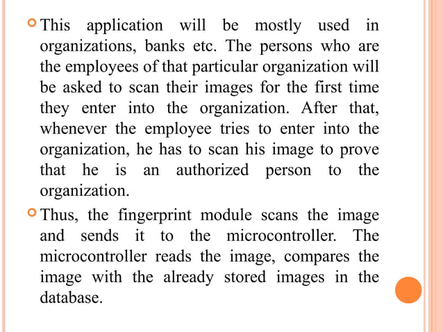 Finger print based door access system | PPT | Operating Systems | Computer Software and Applications