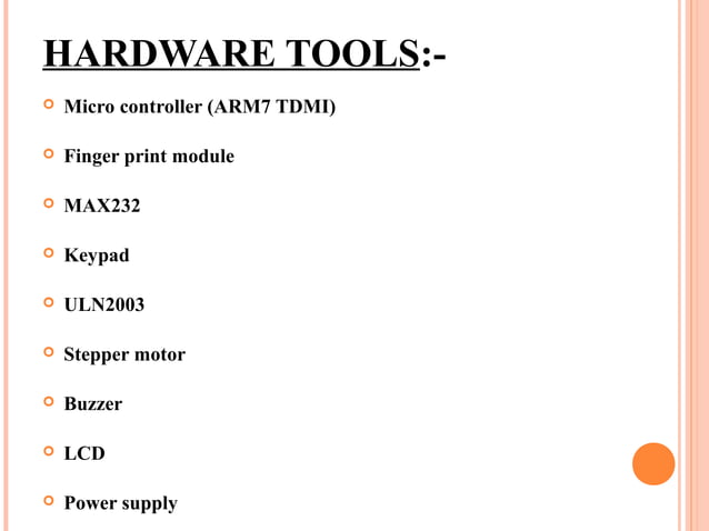 Finger print based door access system | PPT | Operating Systems | Computer Software and Applications