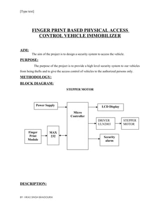 Fingerprint based physical access control vehicle immobilizer | PDF