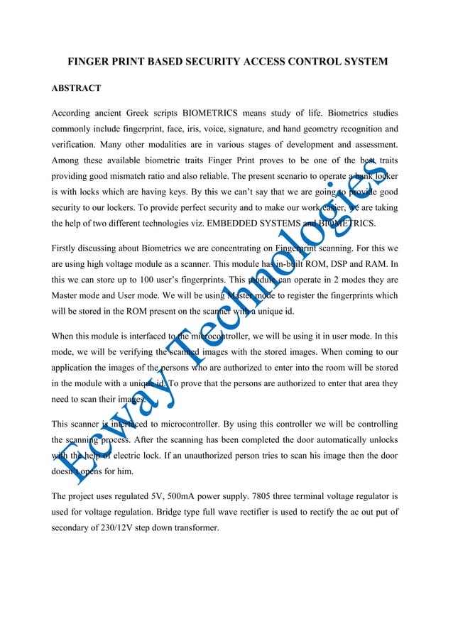 Finger print based security access control system | PDF