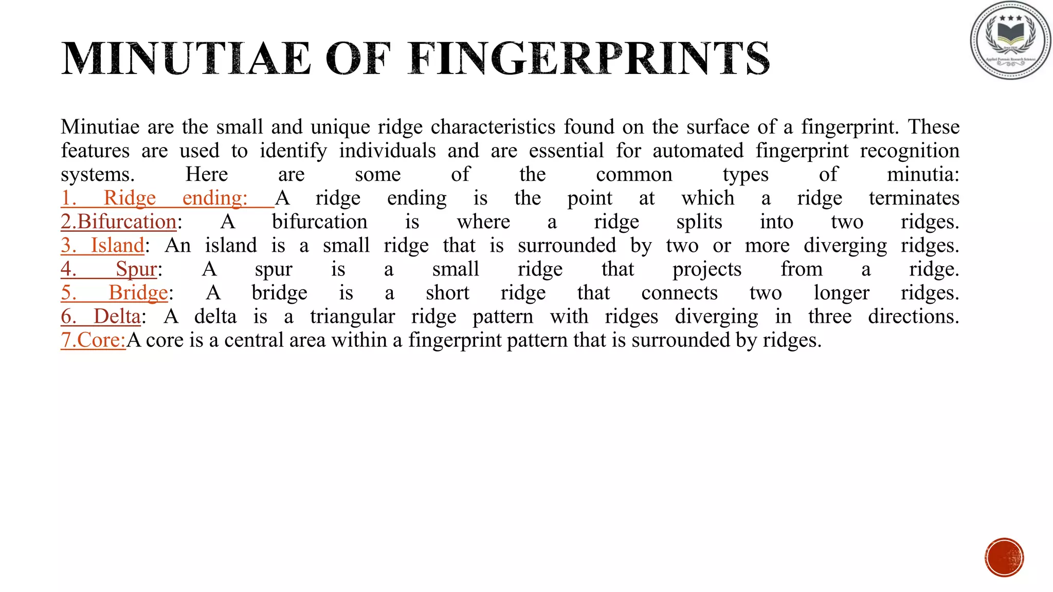 fingerprint characteristics | PPTX