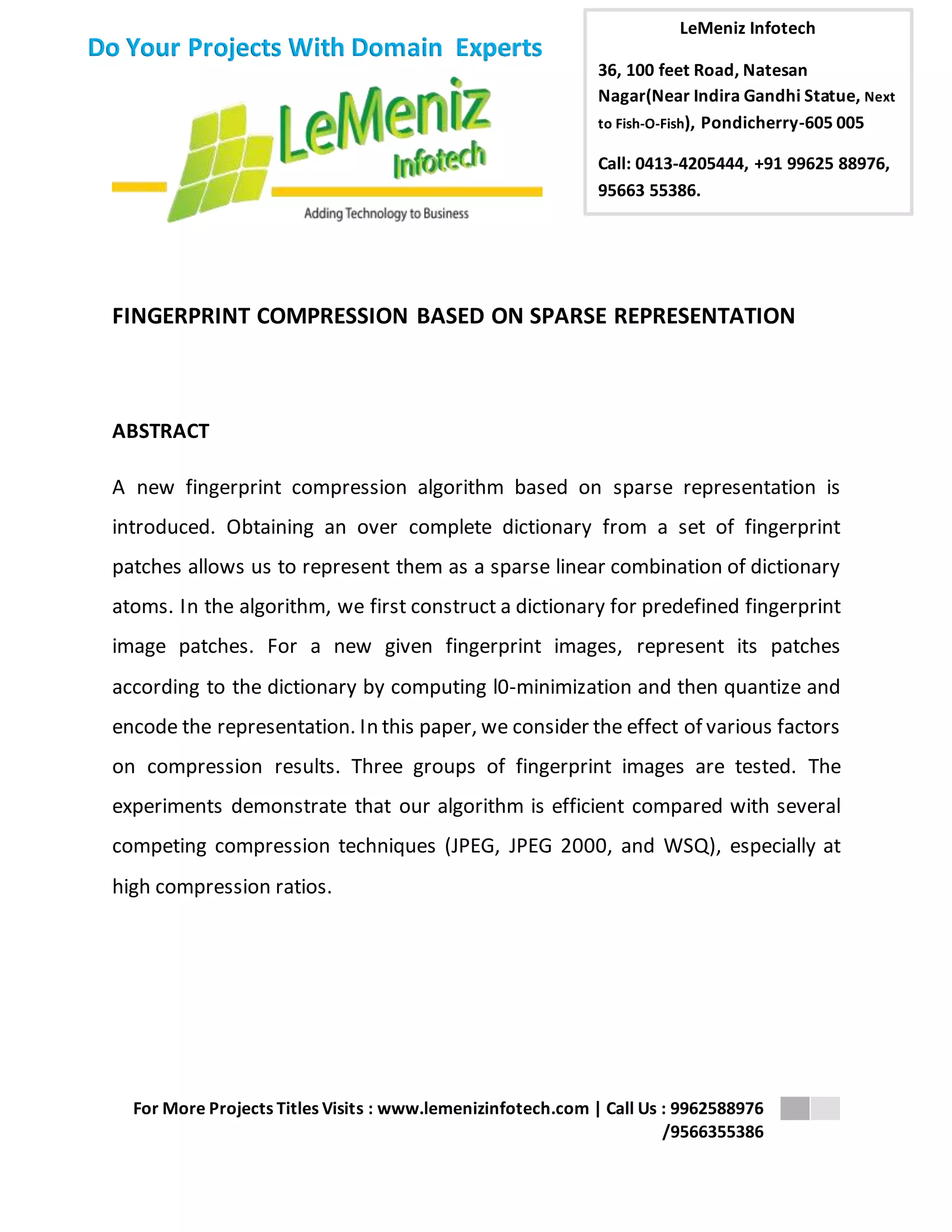 Fingerprint compression based on sparse representation | PDF