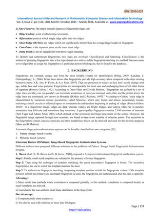 Fingerprint Feature Extraction, Identification and Authentication: A Review | PDF
