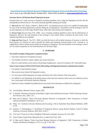 Fingerprint Feature Extraction, Identification and Authentication: A ...