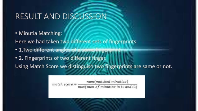 Fingerprint recognition algorithm | PPTX