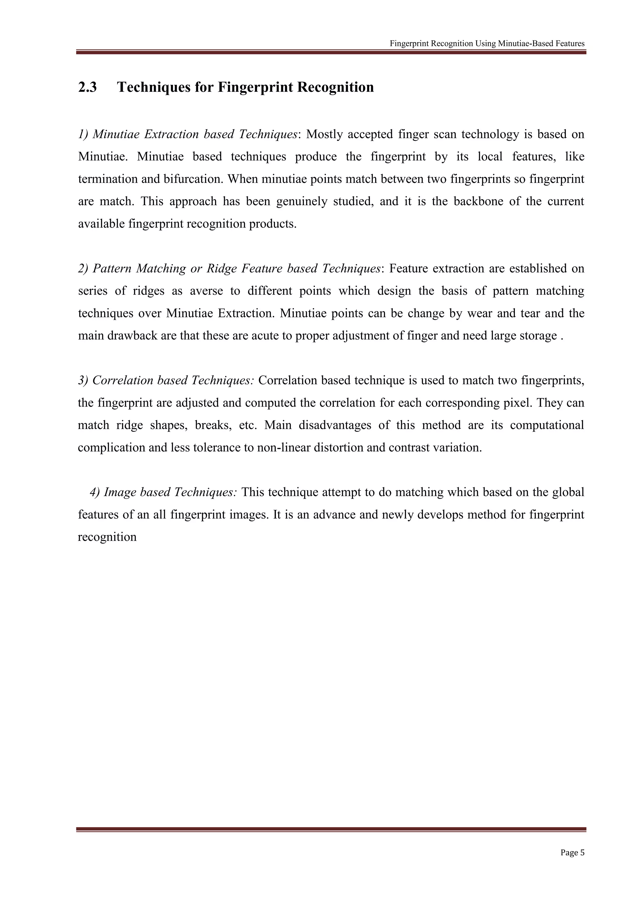 Fingerprint Recognition Using Minutiae Based Feature Pdf 