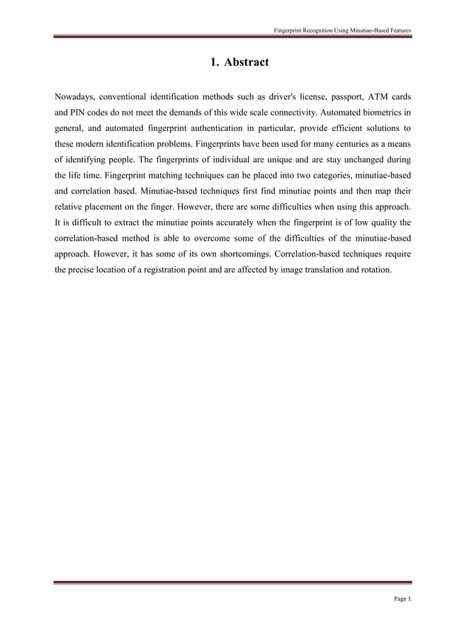 Fingerprint Recognition Using Minutiae Based Feature Pdf Computing