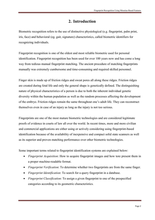 Fingerprint Recognition Using Minutiae Based Feature Pdf Computing