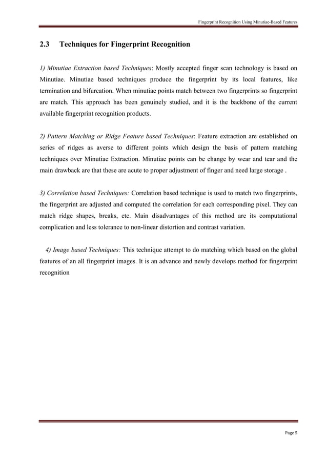 Fingerprint Recognition Using Minutiae Based Feature Pdf Computing