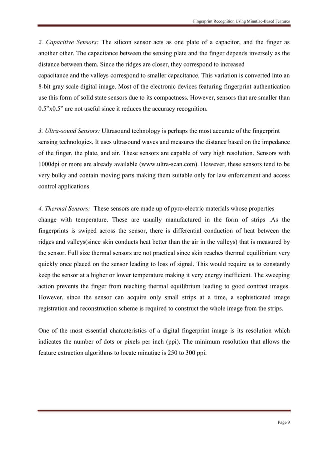 Fingerprint Recognition Using Minutiae Based Feature Pdf Computing