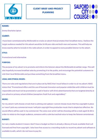 Finished client brief and planning | DOCX