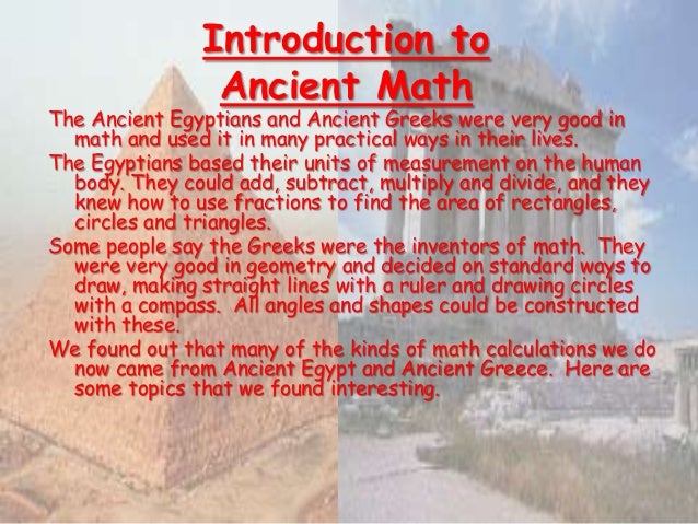 Math & Science of Ancient Greece and Egypt