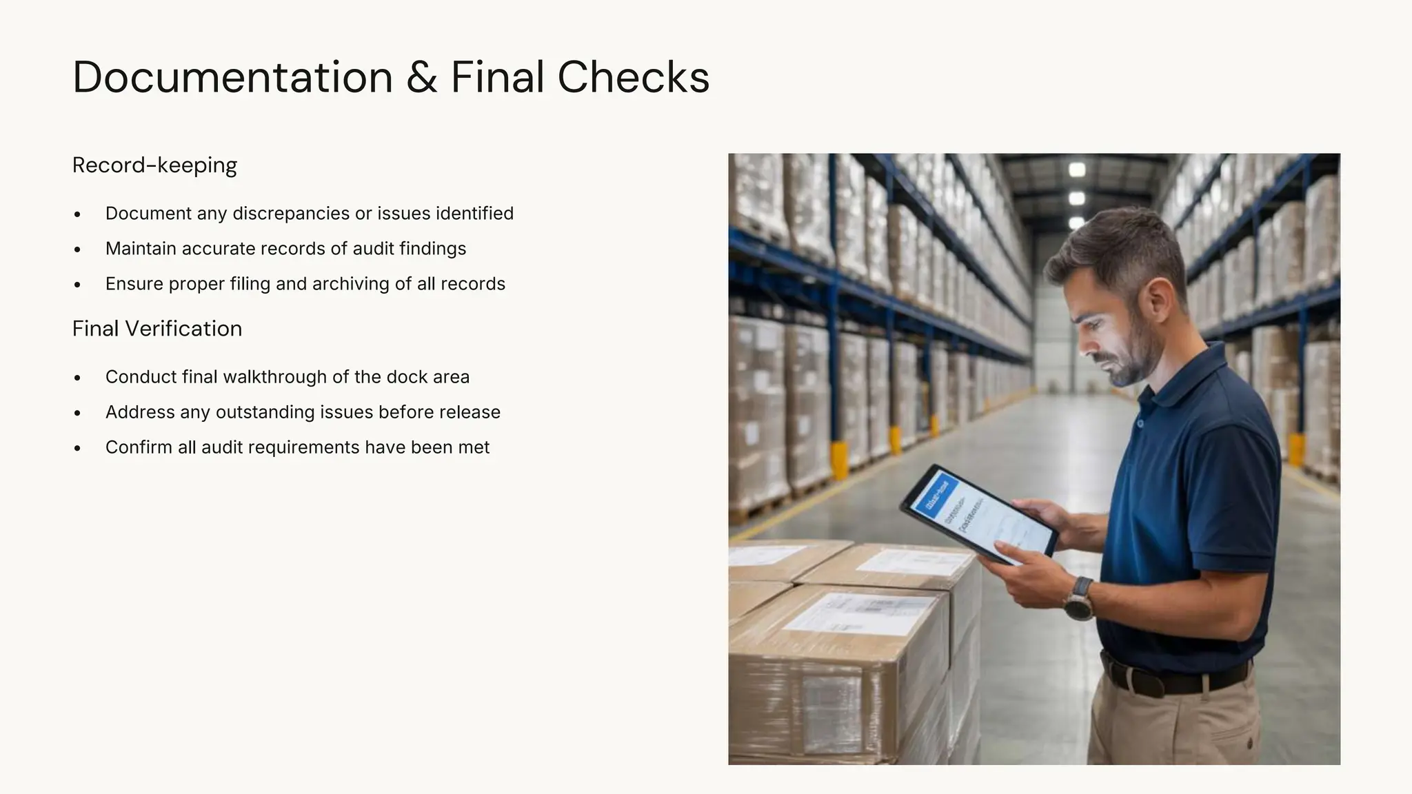 Finished Product Dock Audit Checklist with eAuditor Audits ...
