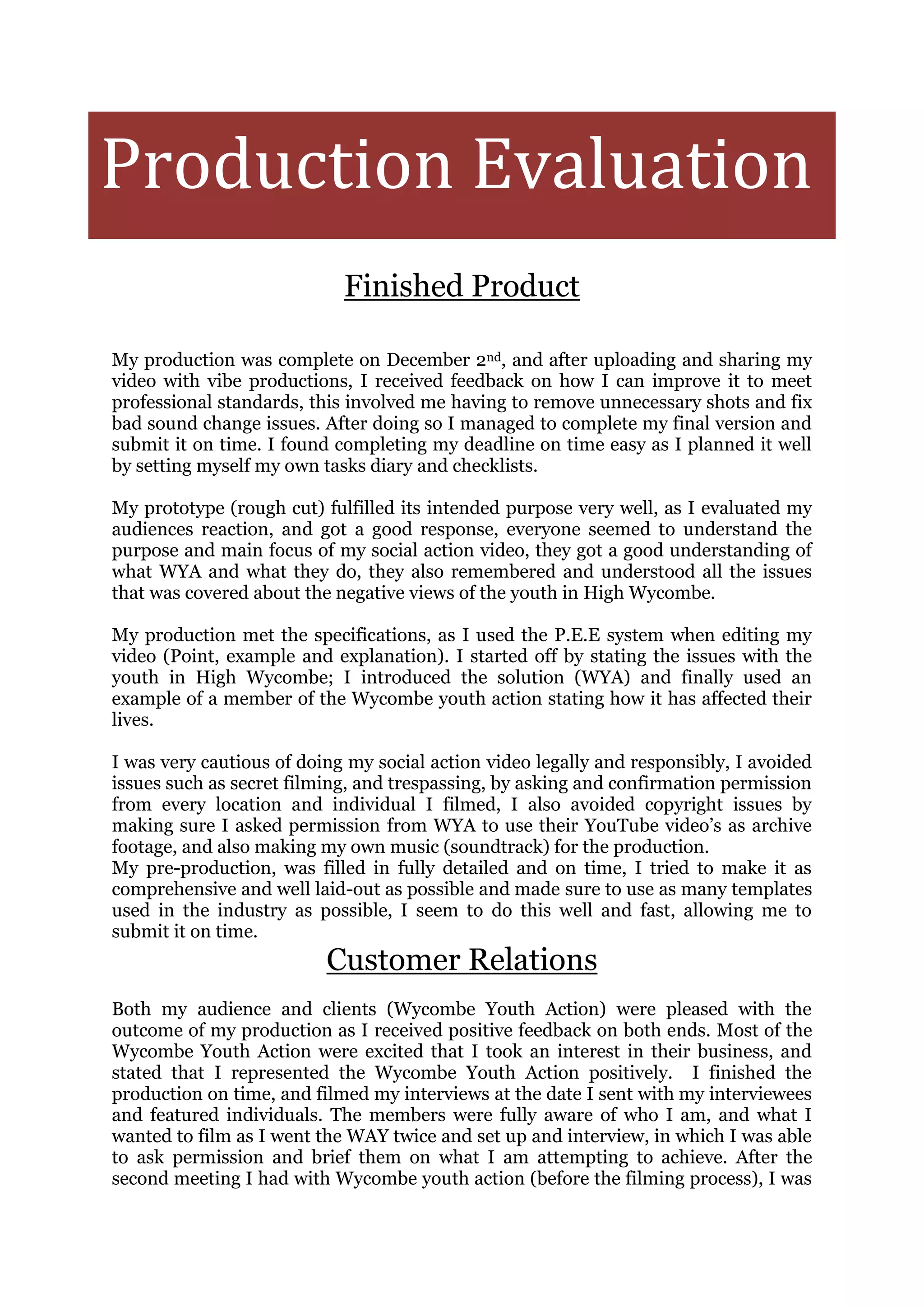 Production Evaluation (Rough Draft) | DOCX