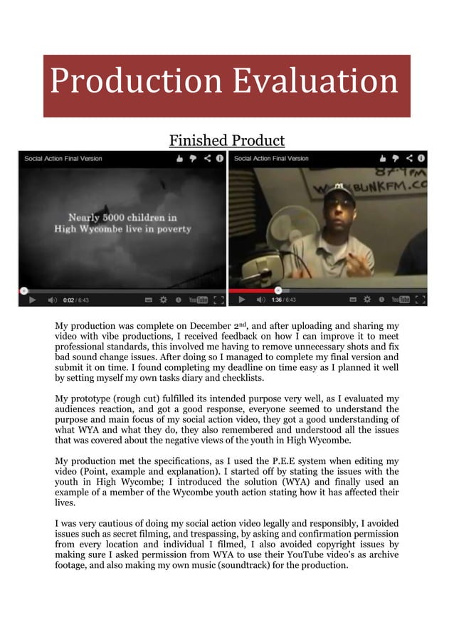 Production Evaluation (Final Draft) | PDF