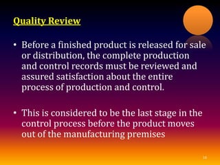 Finished product release, quality review, quality audit and batch ...