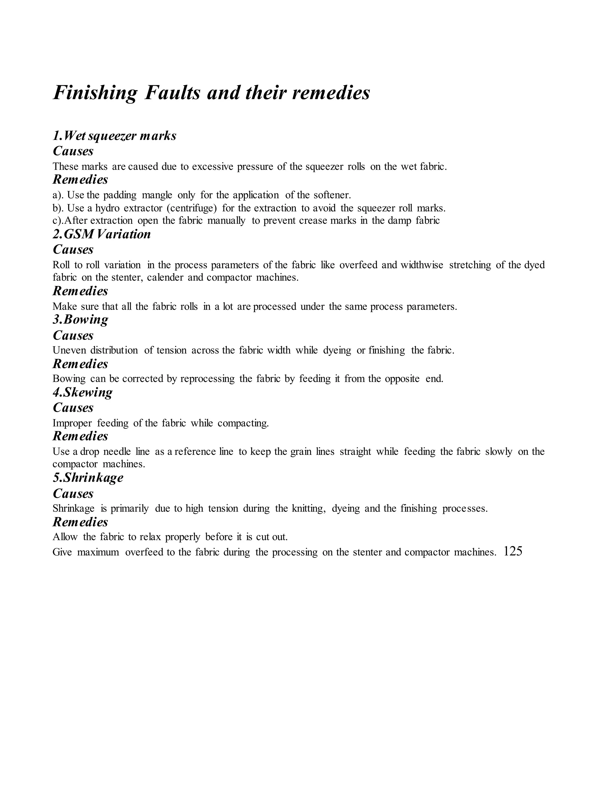 Finishing faults and their remedies | DOCX