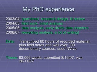 PhD Seminar 2009: finishing your PhD | PPT