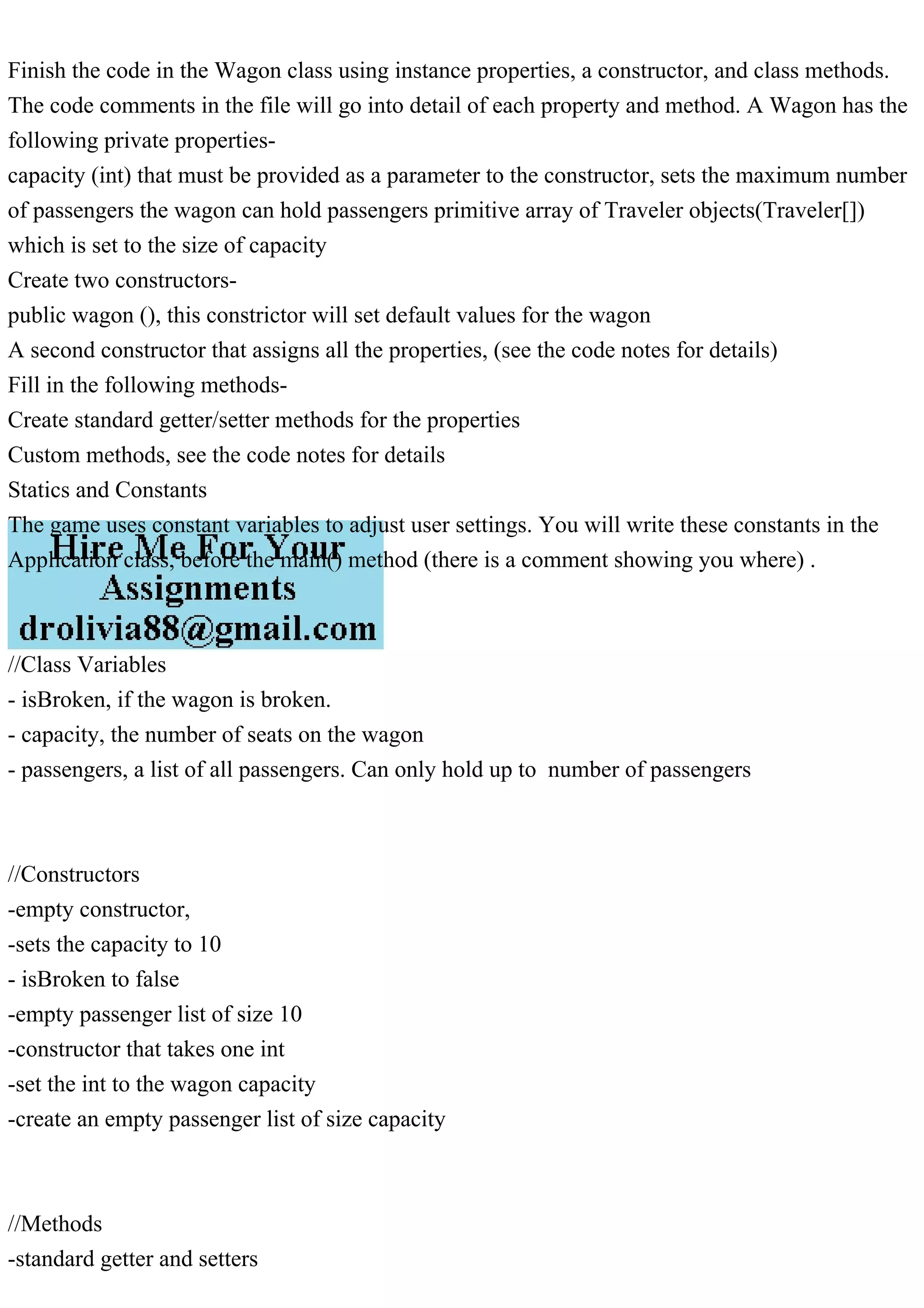 Finish the code in the Wagon class using instance properties, a cons.pdf