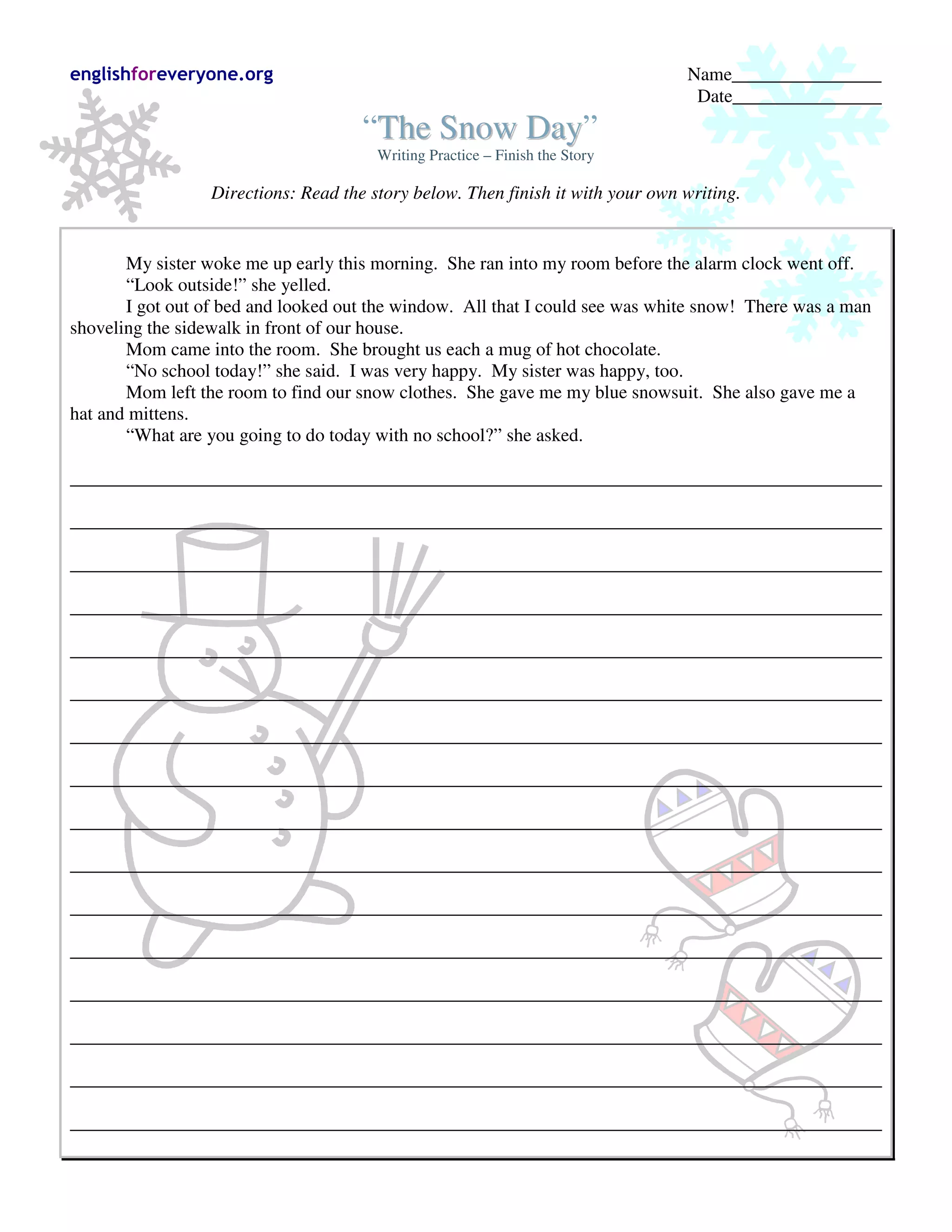 Finish the story the snow day | PDF