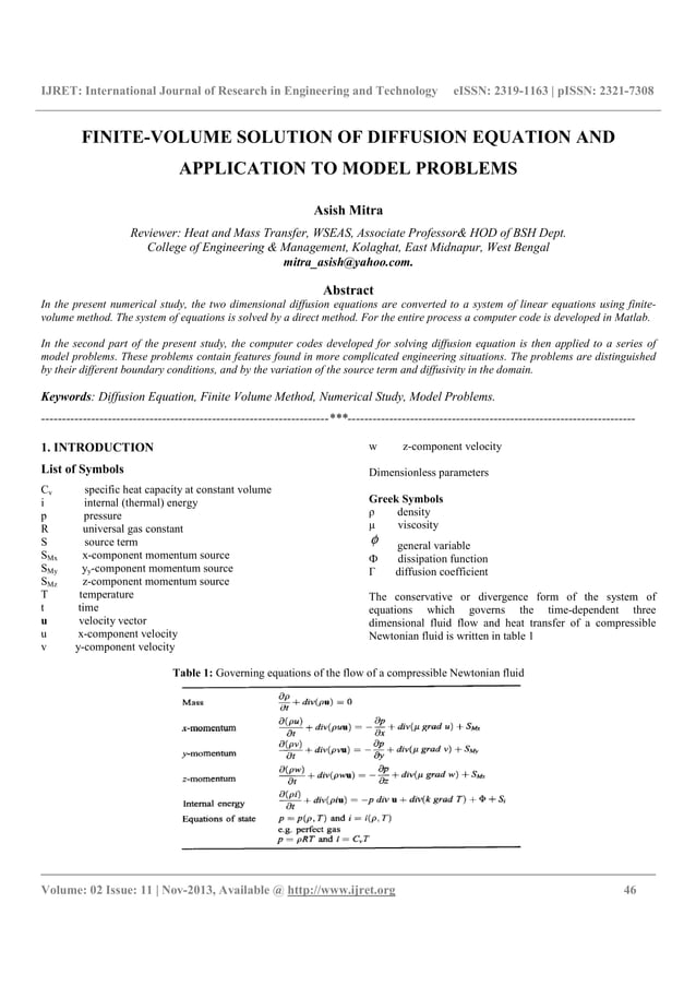 Finite Volume Solution Of Diffusion Equation And Pdf