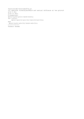 Finite difference Matlab Code | TXT | Physics | Science